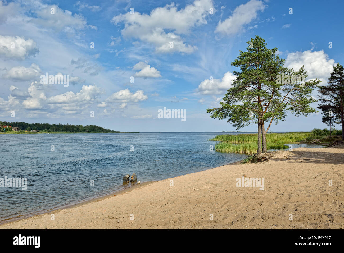 Landscape with river and sand beach Stock Photo - Alamy