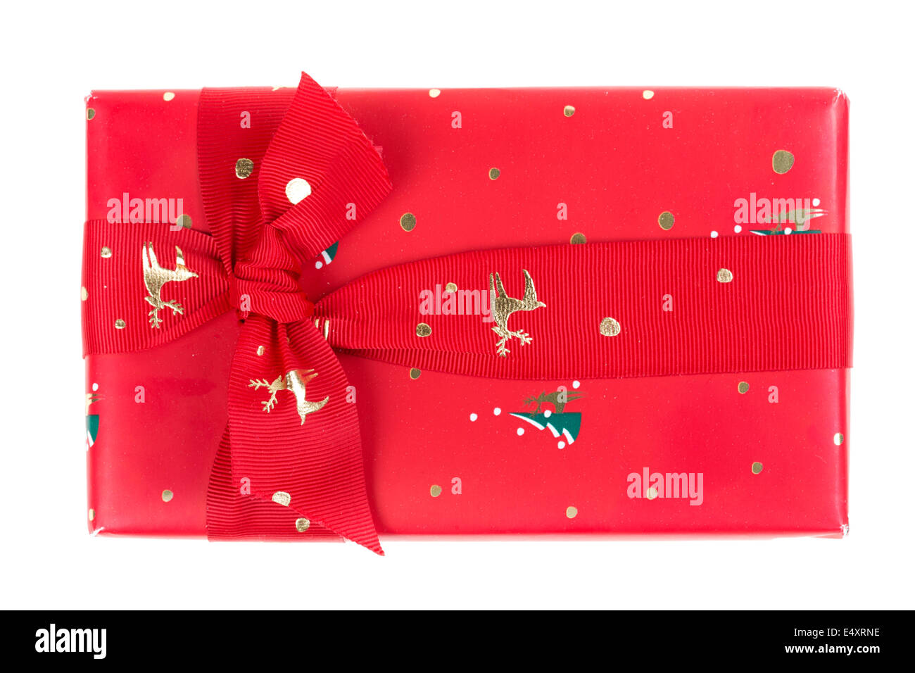 Red gift box with ribbon and bow Stock Photo - Alamy