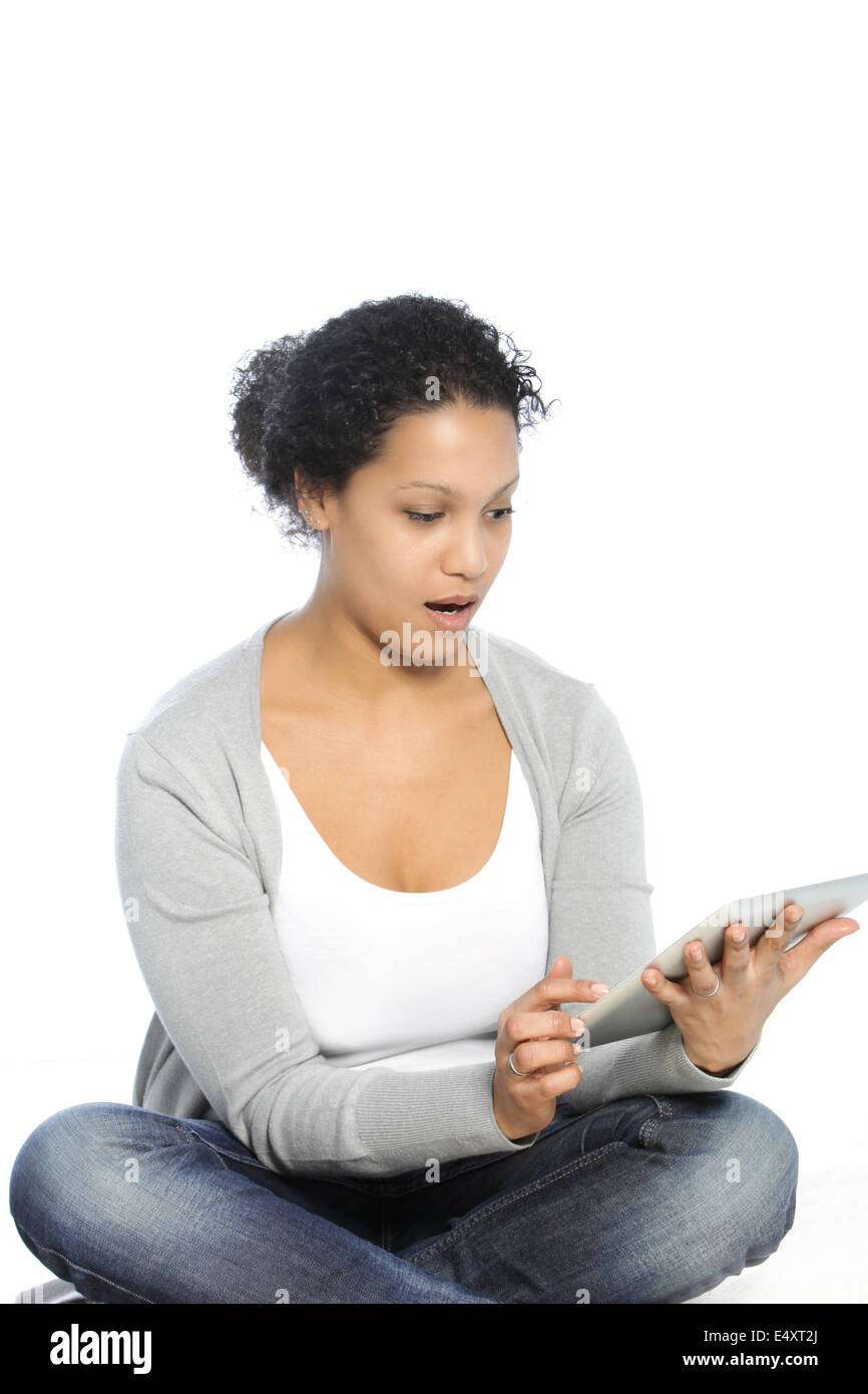 Woman with ipad Stock Photo - Alamy