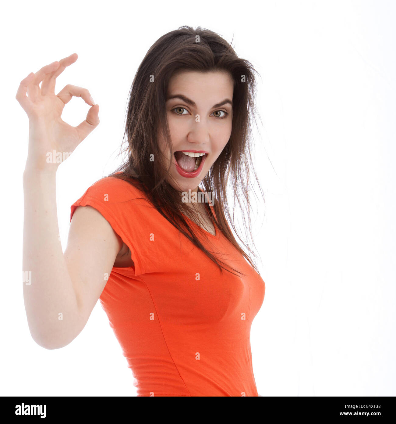Woman sign signal gesture hi-res stock photography and images - Alamy