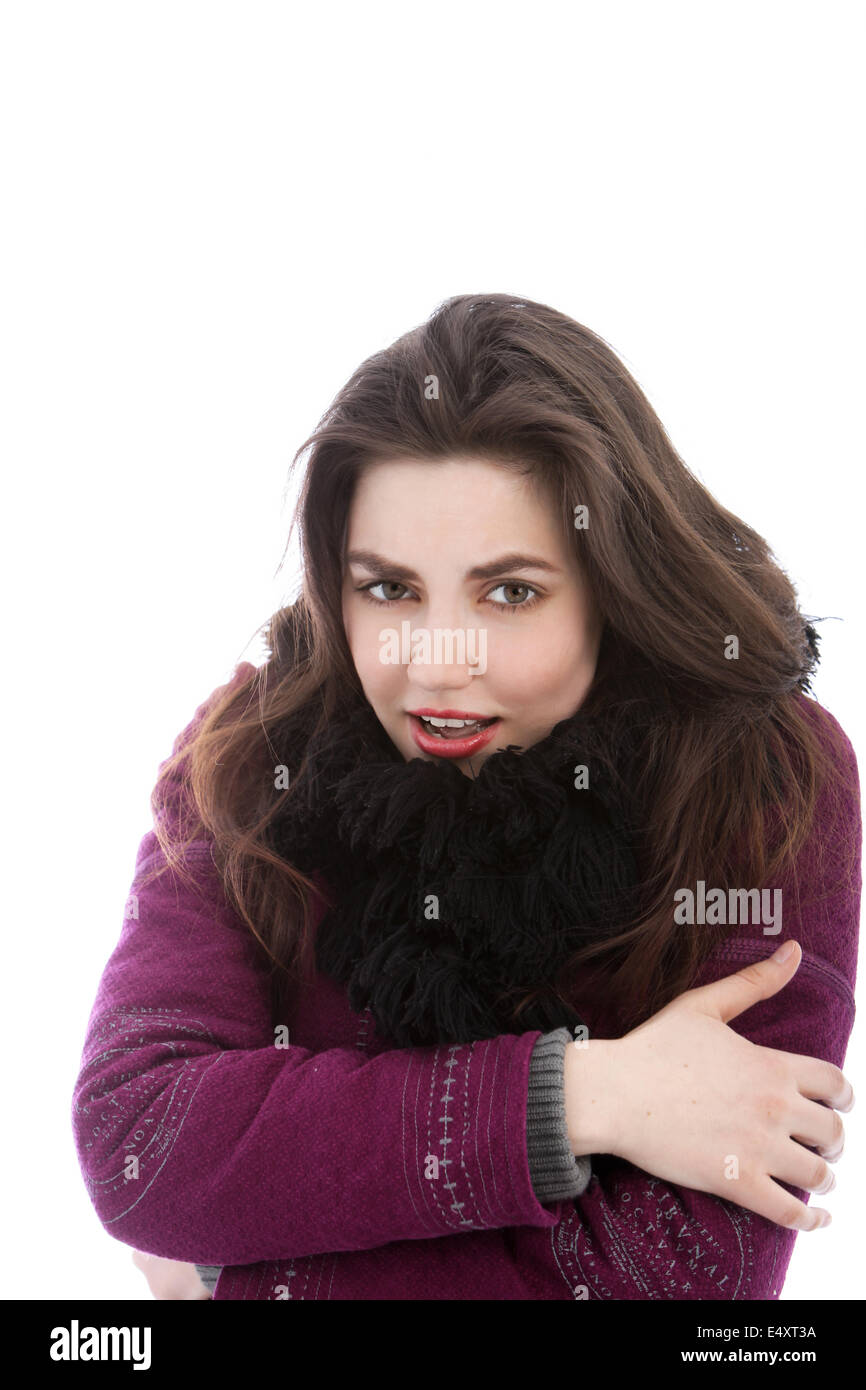 Beautiful cold woman in winter clothing Stock Photo - Alamy