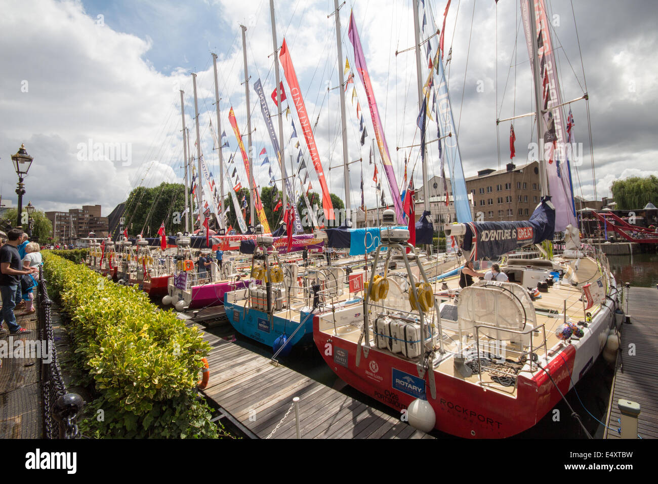 Clipper 70 racing yachts moored in St Katharine Docks after the end of ...
