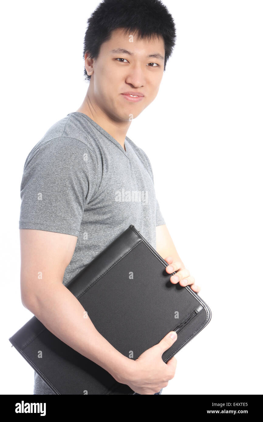 Young Asian Man Holding a Black Binder Stock Photo - Alamy