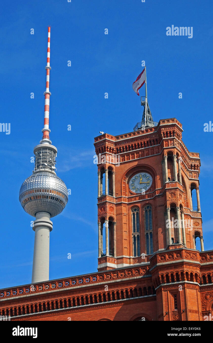 Red city hall and tv tower hi-res stock photography and images - Alamy