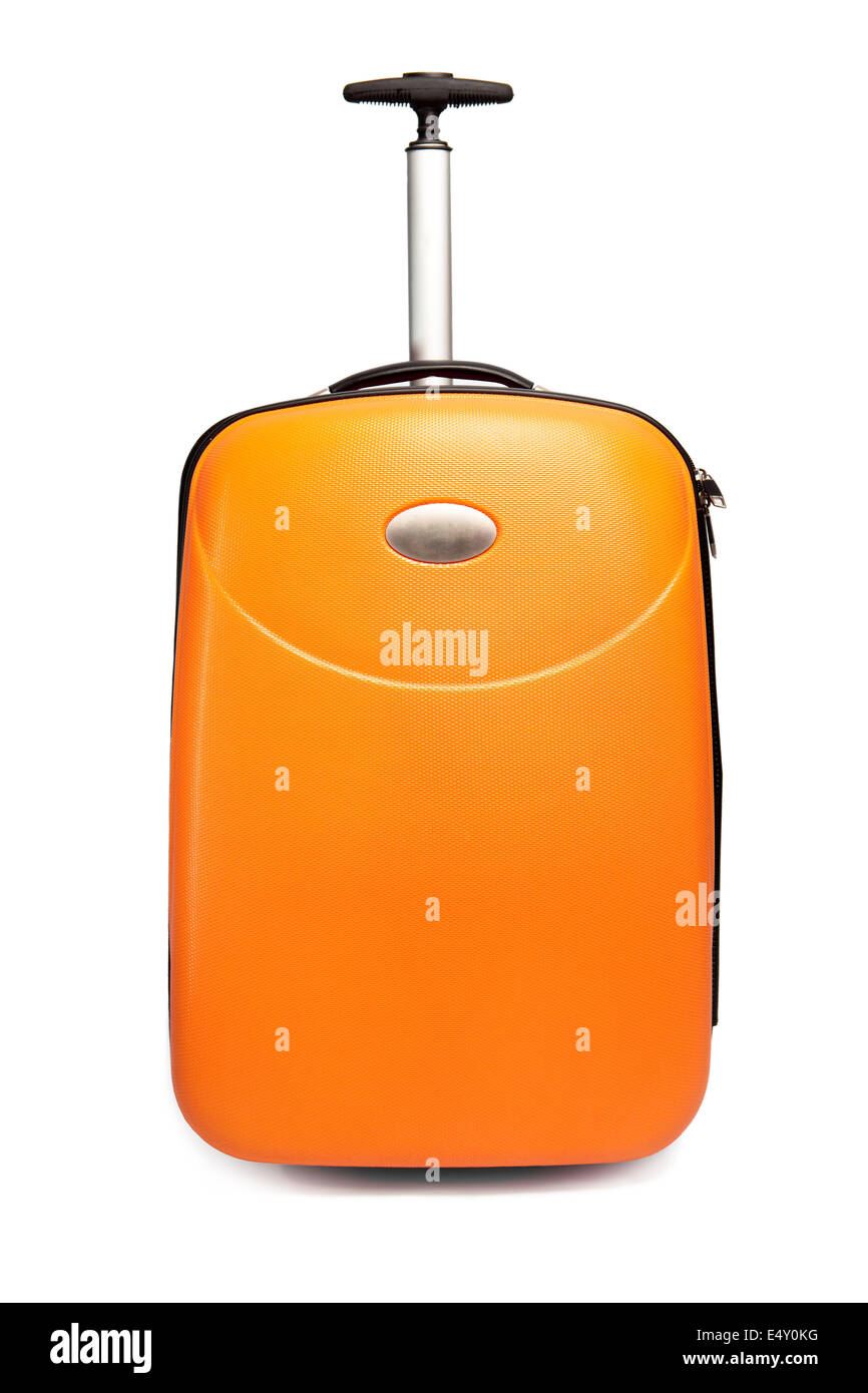 Orange suitcase for travel Stock Photo - Alamy