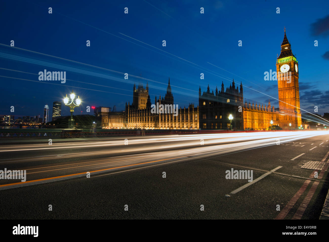 Blue hour light trails at Westminster, London England UK Stock Photo ...