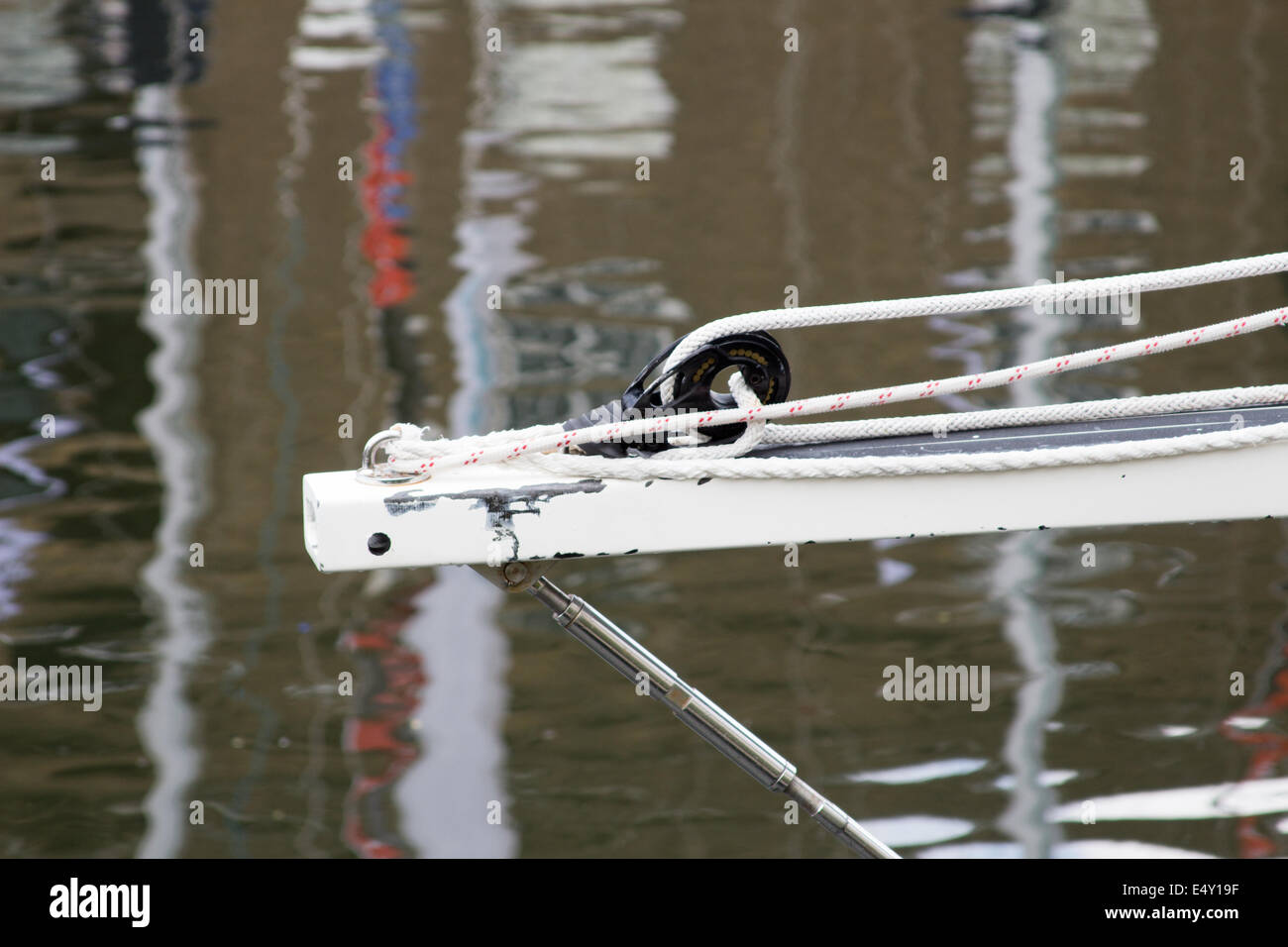 Rope and pulley on a Clipper 70 yacht moored in St Katharine Docks ...