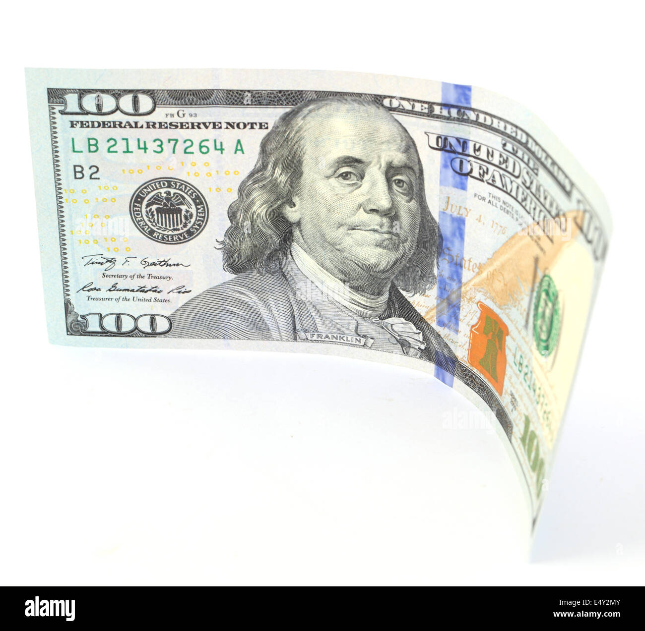 100 bill on a white background Stock Photo - Alamy