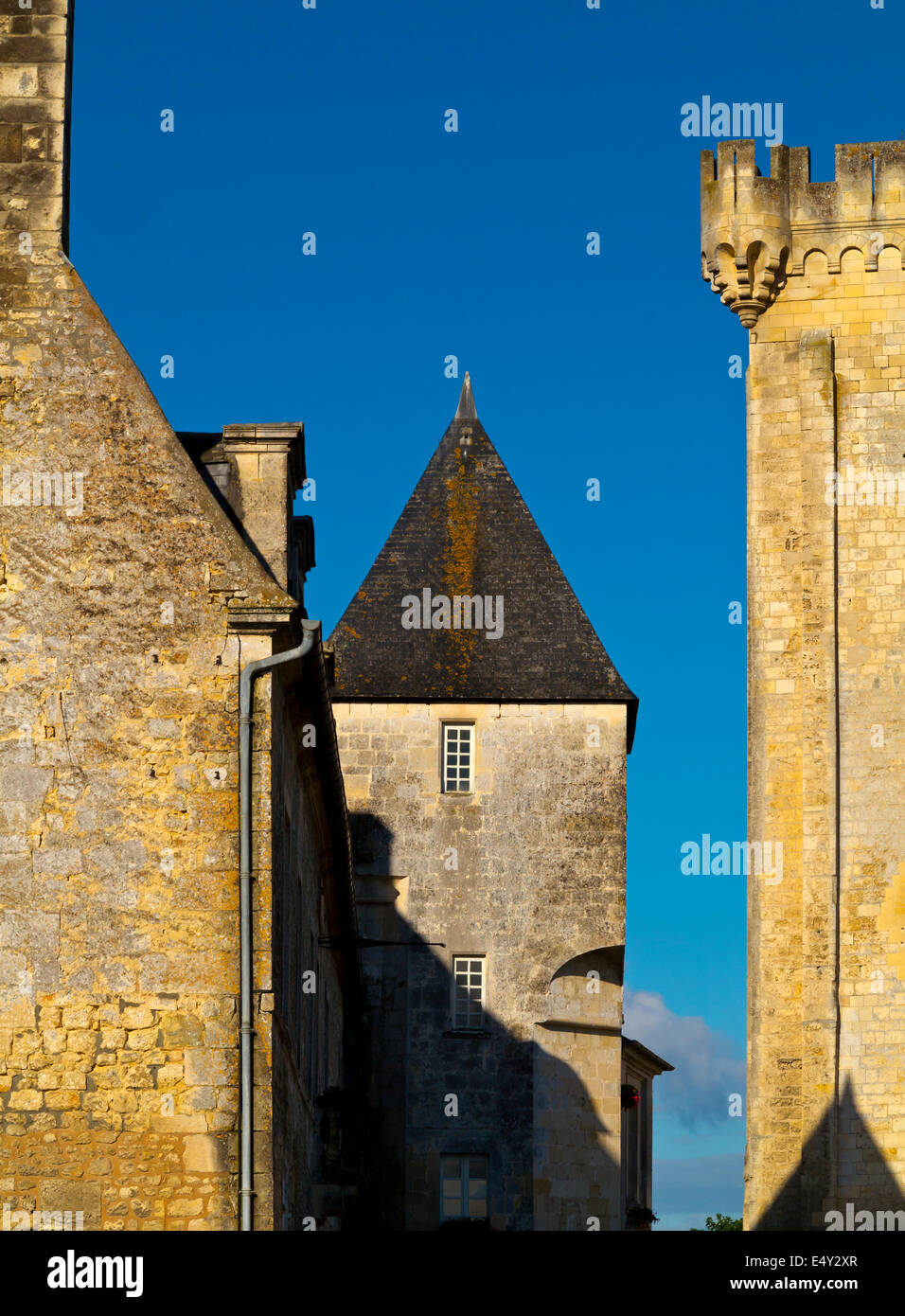 Medieval stone tower or donjon in the town of Pons in Charente-Maritime ...