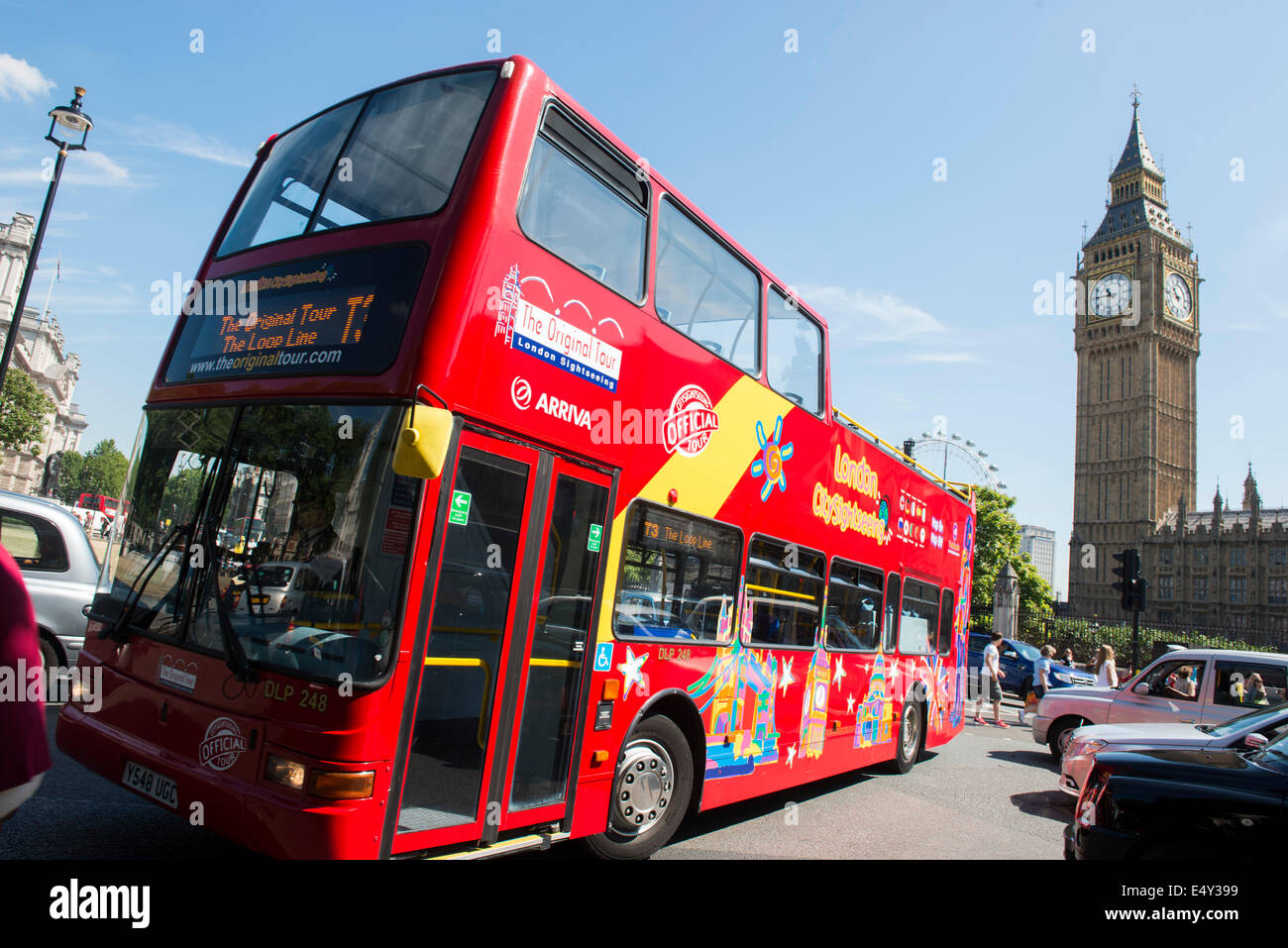 A London bus with Big Ben in the background in Parliament Square ...