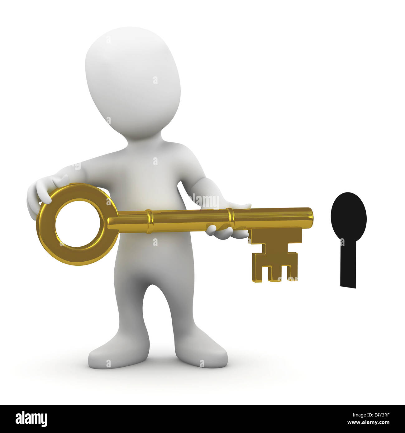 3d render of a little person holding a key next to a keyhole Stock ...
