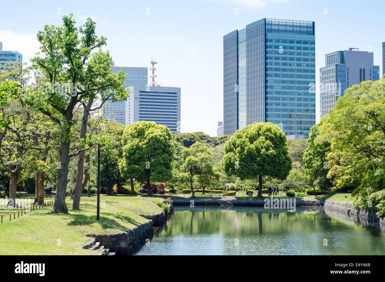 Skyscrapers and japanese garden in Tokyo Japan Stock Photo - Alamy