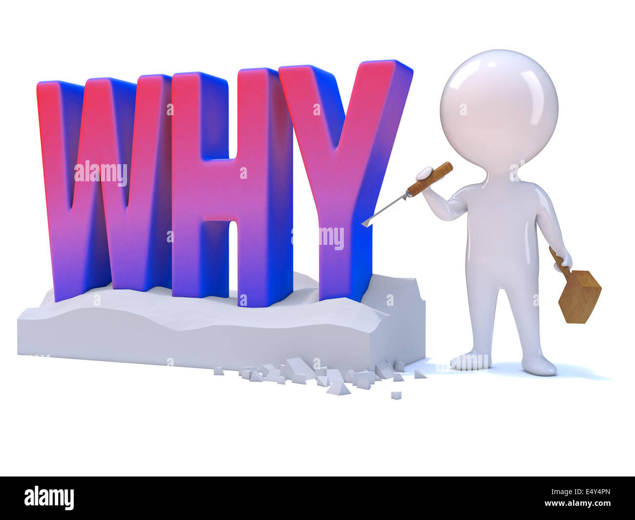 3d render of a little person carving the word "Why Stock Photo - Alamy