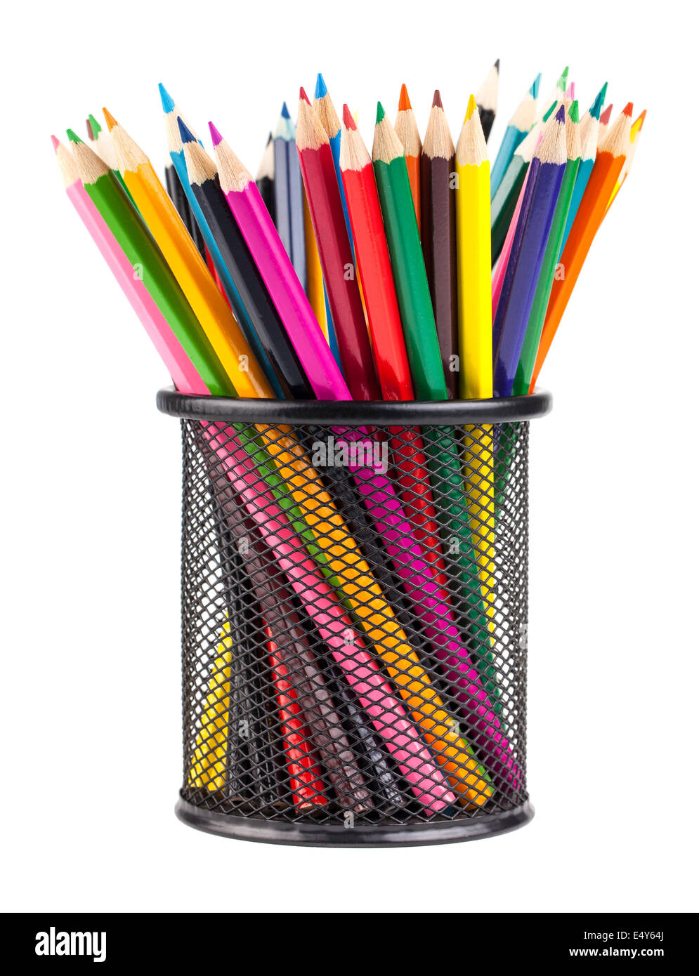 Various color pencils in metal container Stock Photo - Alamy
