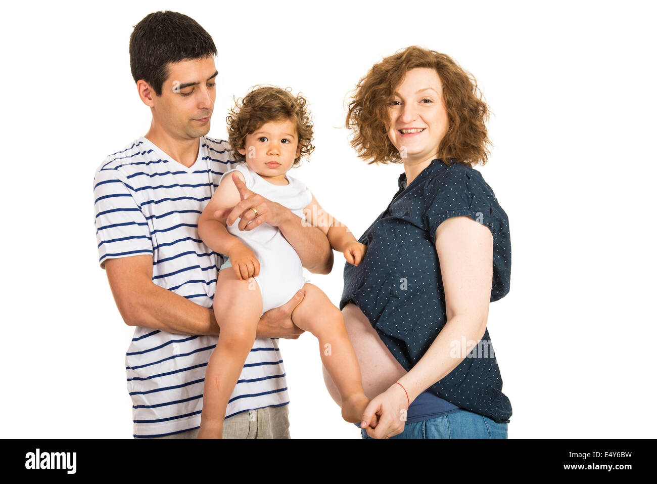 Beautiful family of three members isolated on white background Stock ...