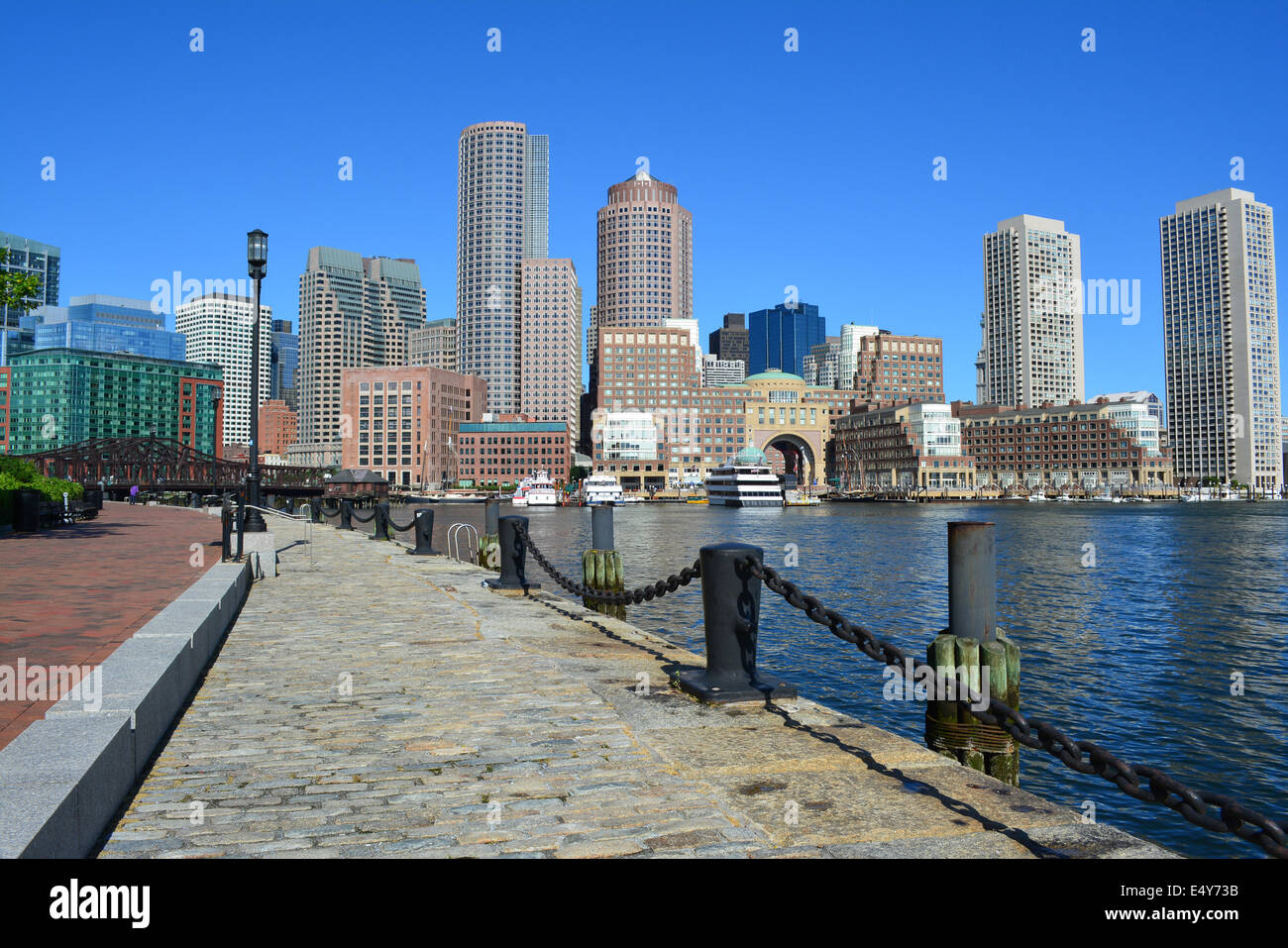 Downtown Boston as seen from the Harbor Walk in the Seaport District ...