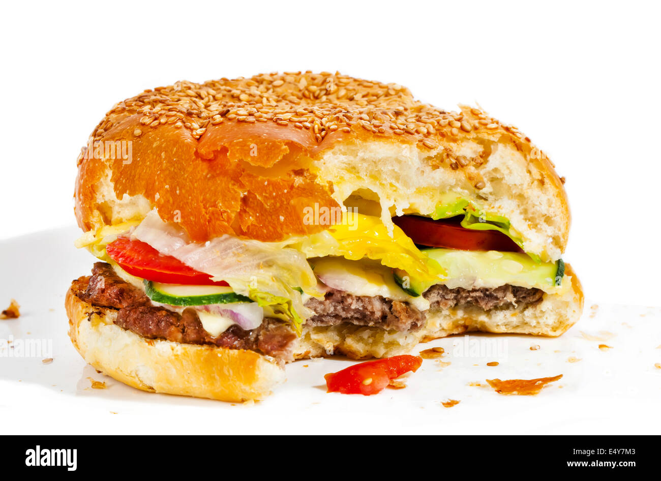 Big tasty bitten burger Stock Photo - Alamy