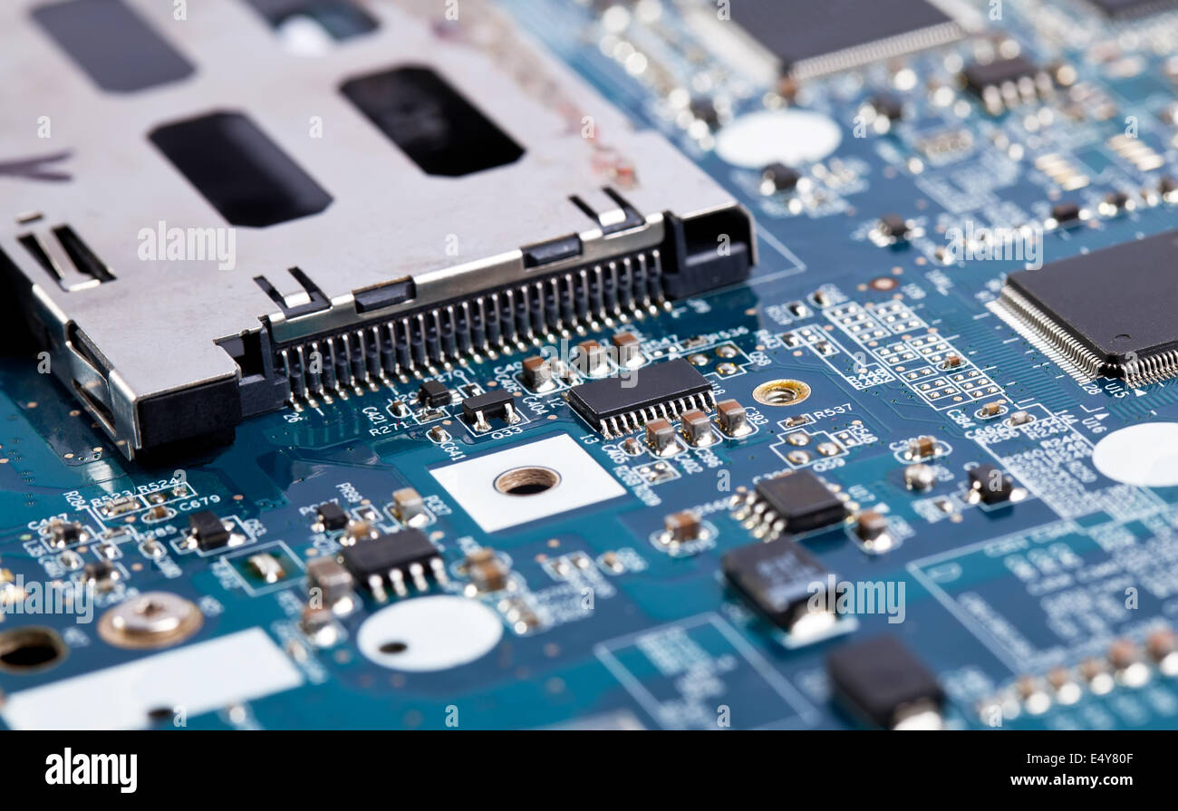 Laptop motherboard close view on details Stock Photo - Alamy