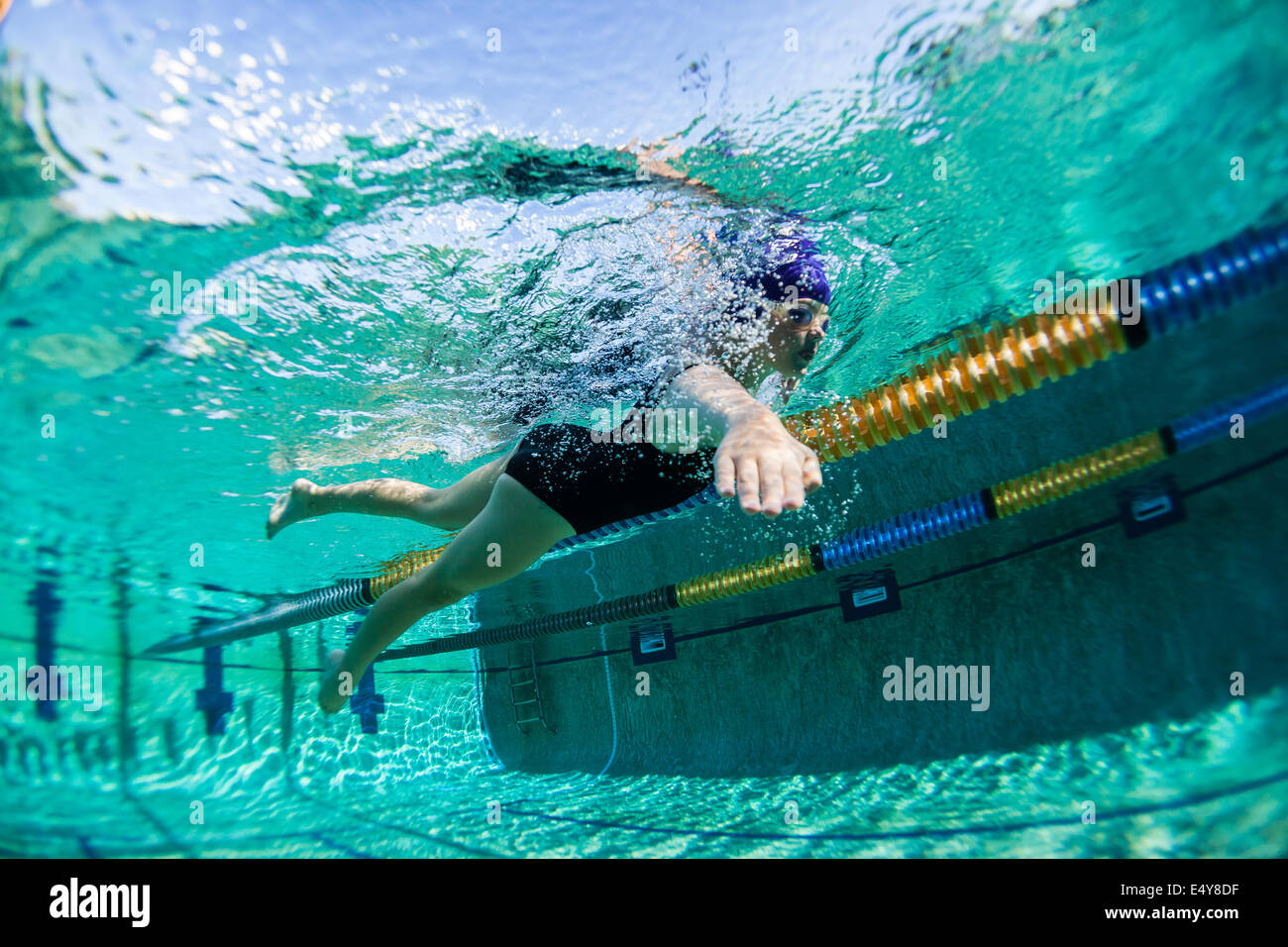 Girl swimming training underwater photo closeup action Stock Photo - Alamy