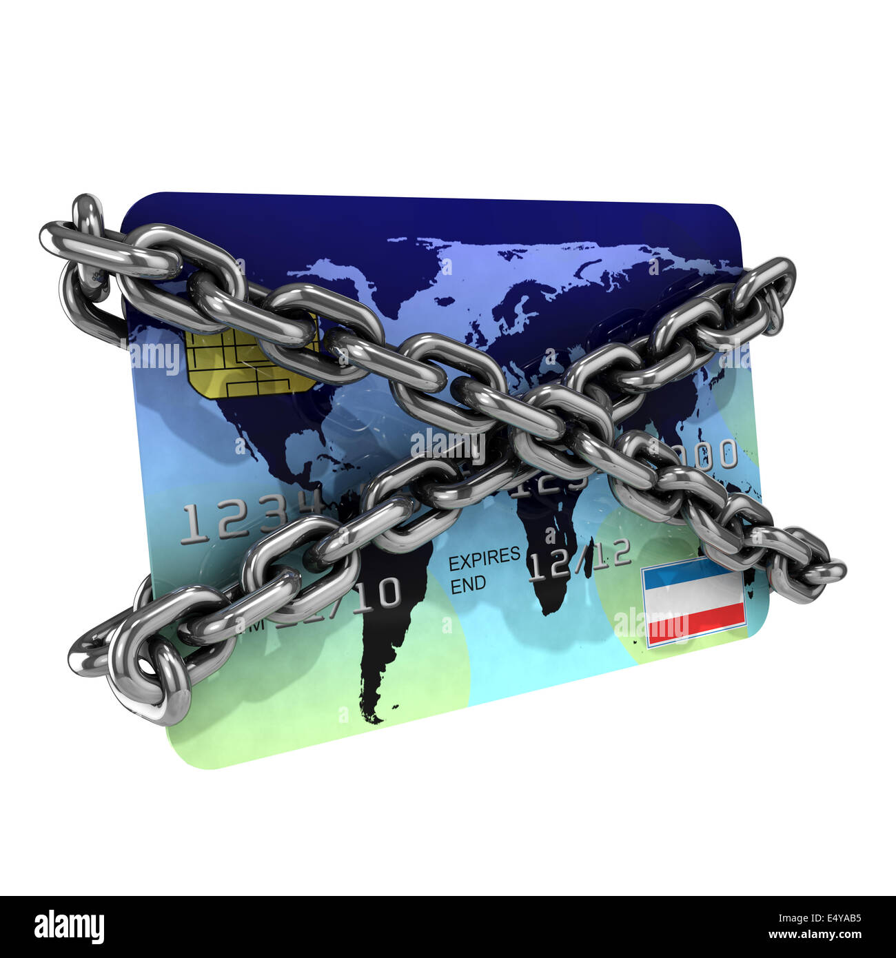 3d render of a debit card wrapped in chains Stock Photo - Alamy