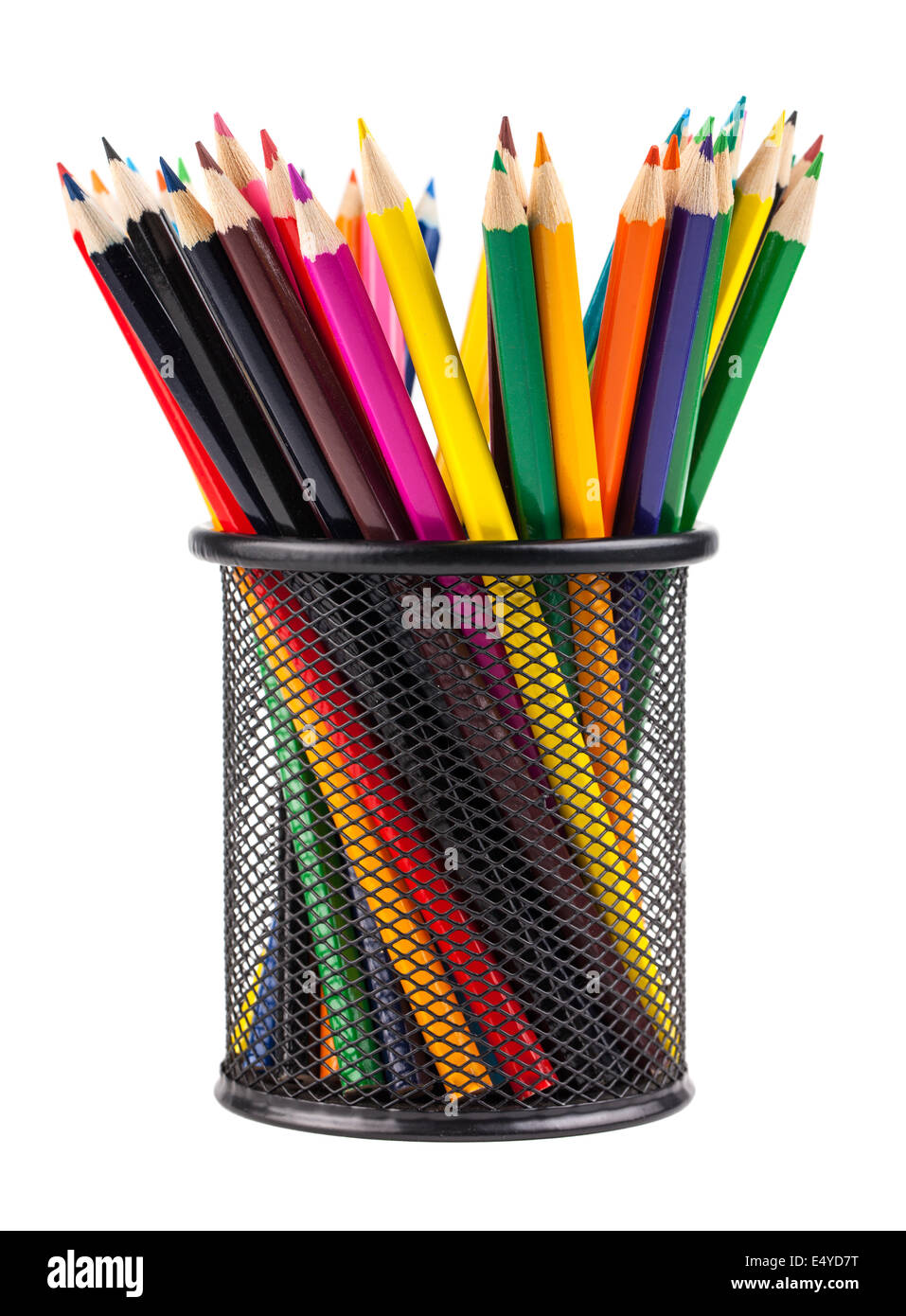 Set of color pencils in a basket Stock Photo - Alamy