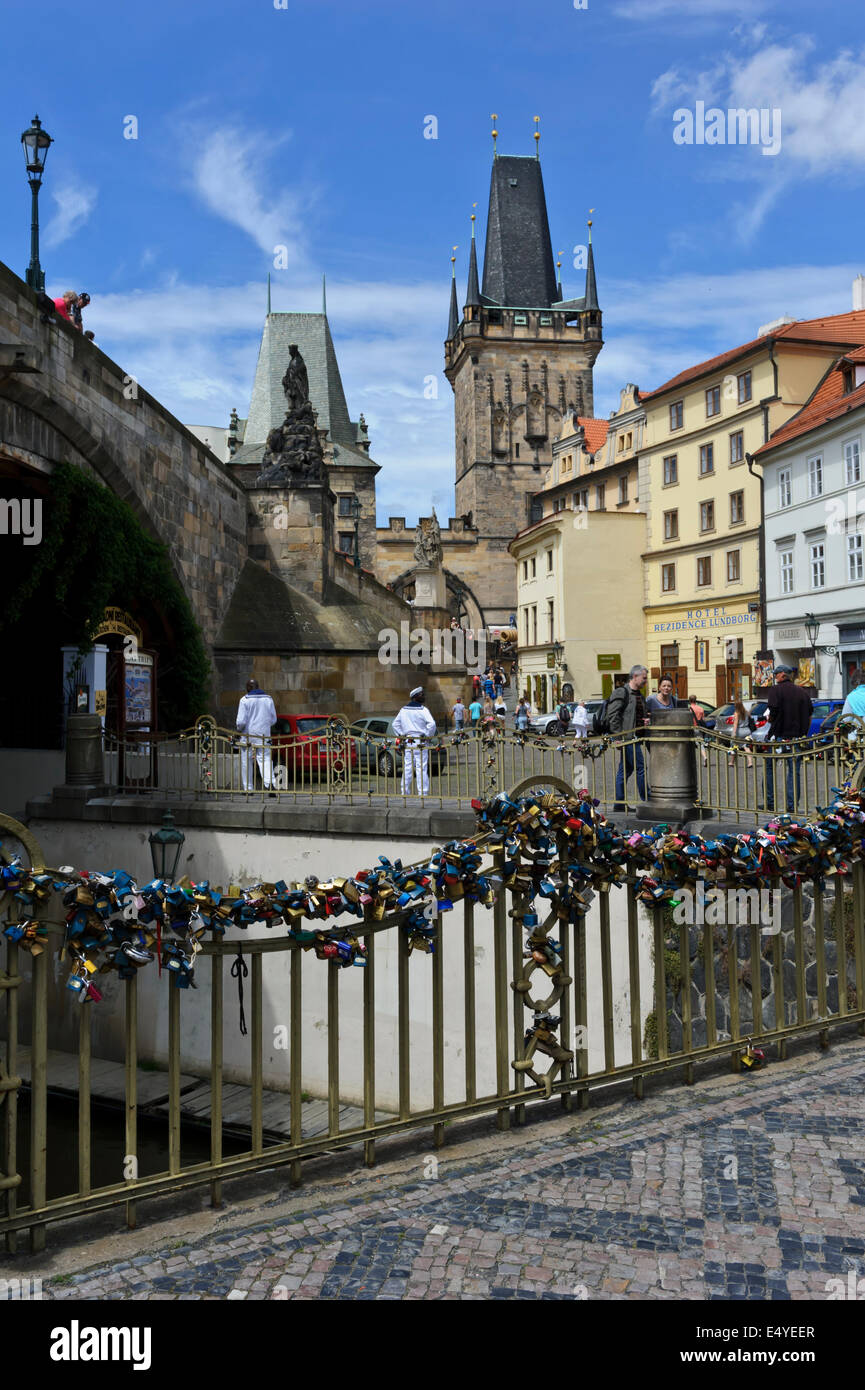 Bridge decorated with padlocks symbolizing loving commitment with the ...