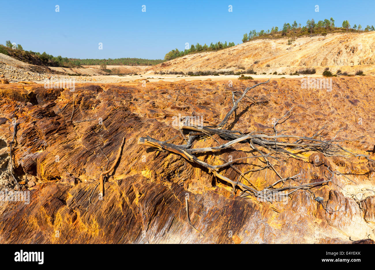 Earth dam wall with an empty dam Stock Photo - Alamy
