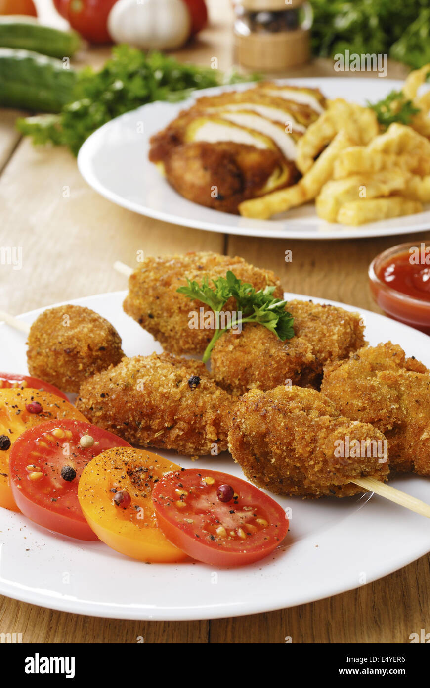 Tasty fried chicken kebob Stock Photo - Alamy