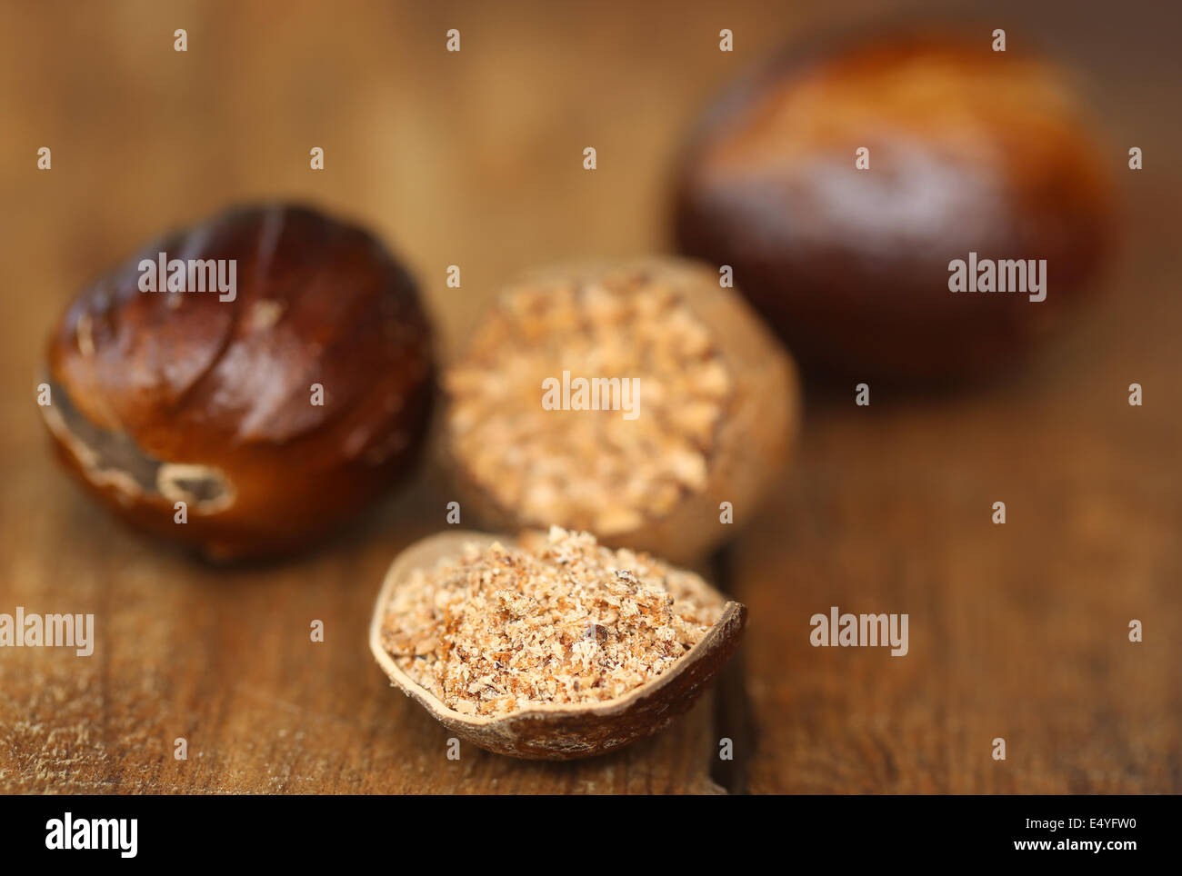 Nutmeg or Jaifal Spice on wooden surface Stock Photo - Alamy