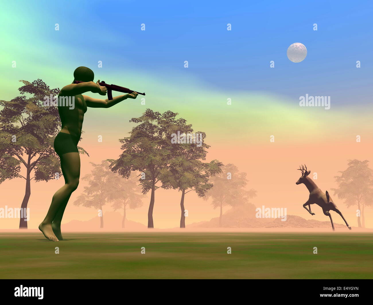 Hunting scene - 3D render Stock Photo - Alamy