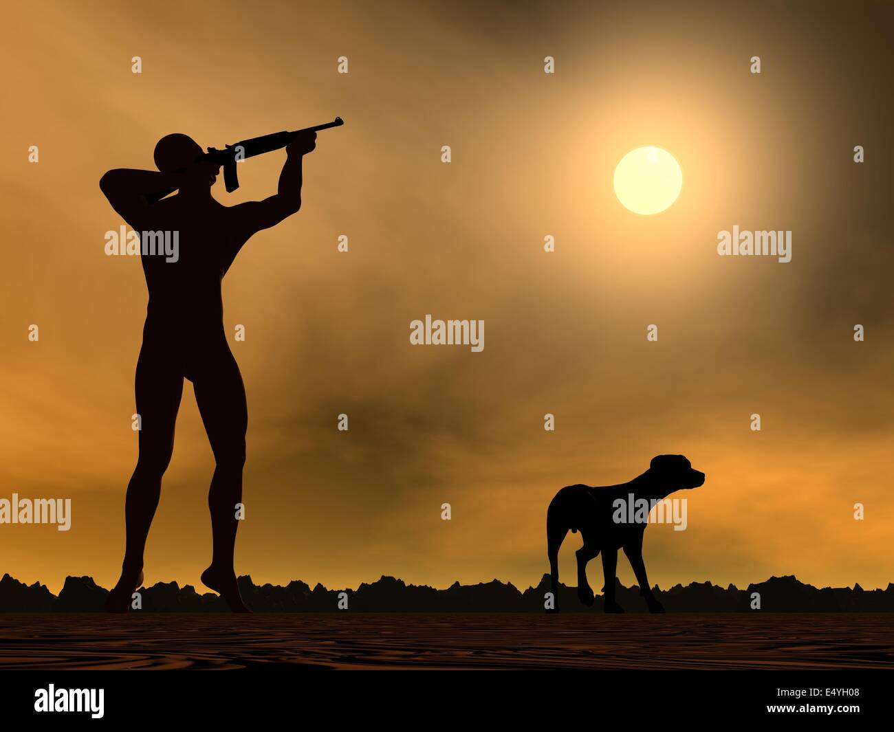 Hunting scene - 3D render Stock Photo - Alamy