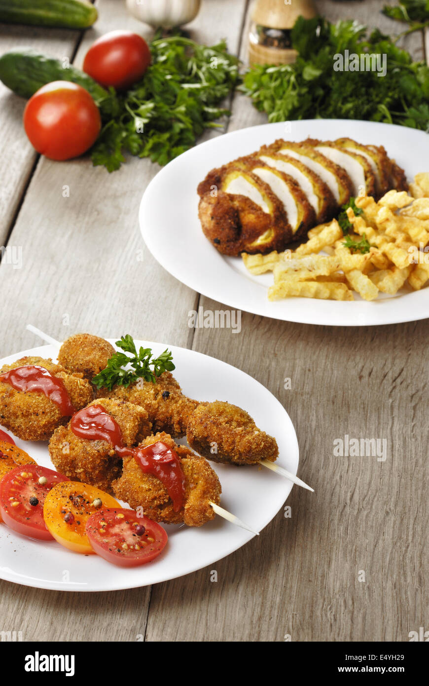 Tasty fried chicken kebob Stock Photo - Alamy