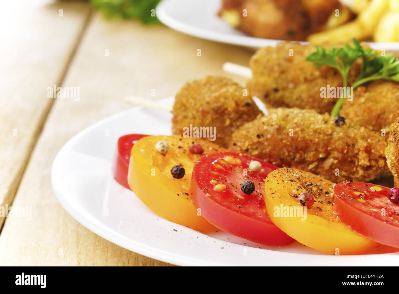 Tasty fried chicken kebob Stock Photo - Alamy