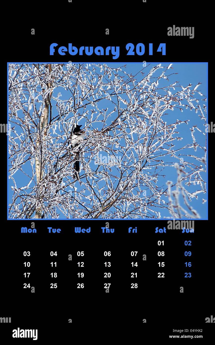 Nature calendar for 2014 - february Stock Photo - Alamy