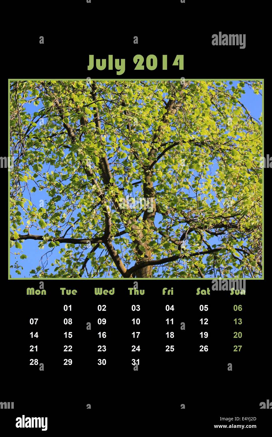 Nature calendar for 2014 - july Stock Photo - Alamy