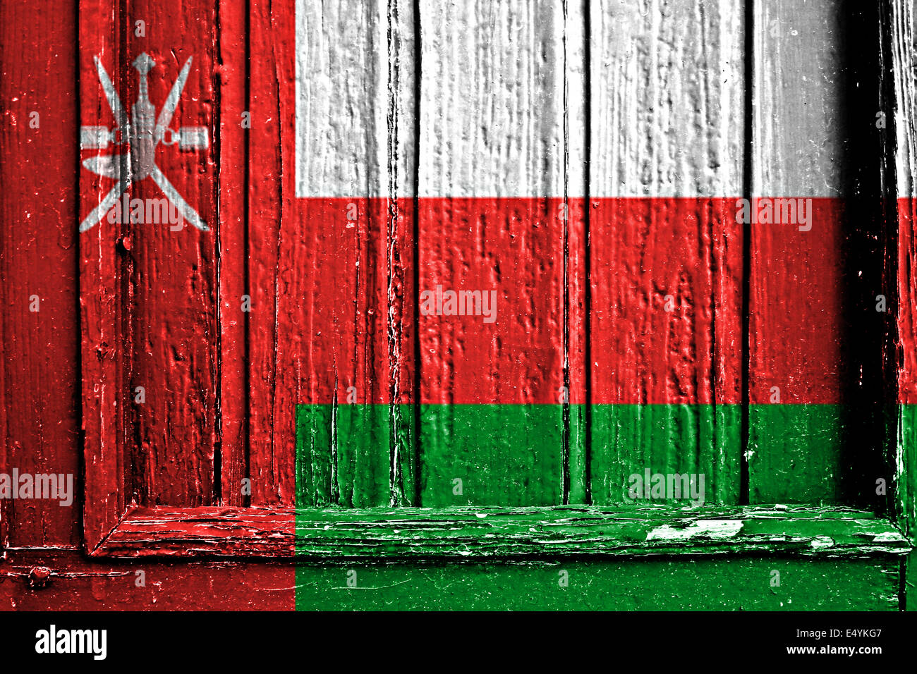 flag of Oman painted on wooden frame Stock Photo - Alamy