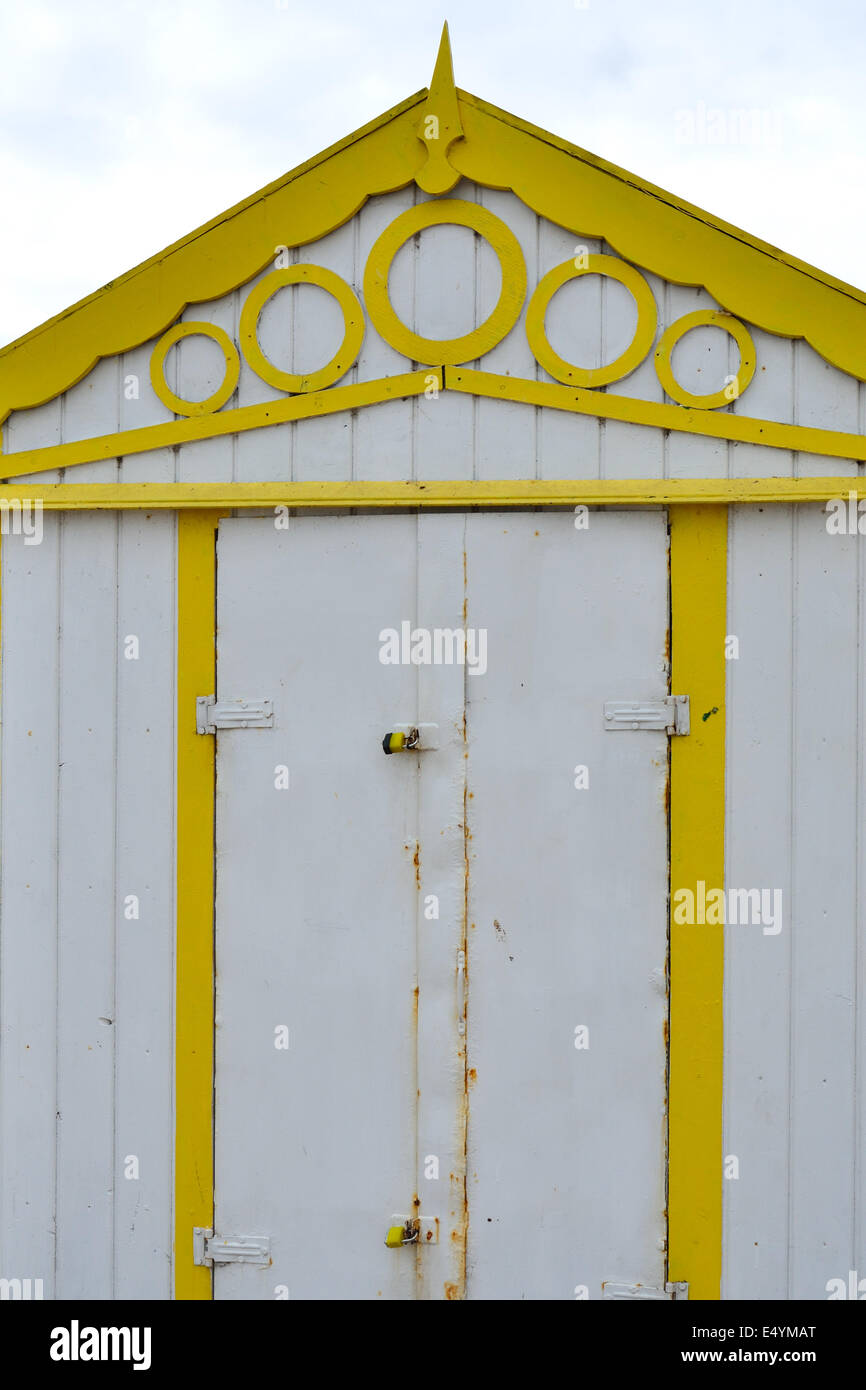 Yellow and White Beach Hut Stock Photo - Alamy