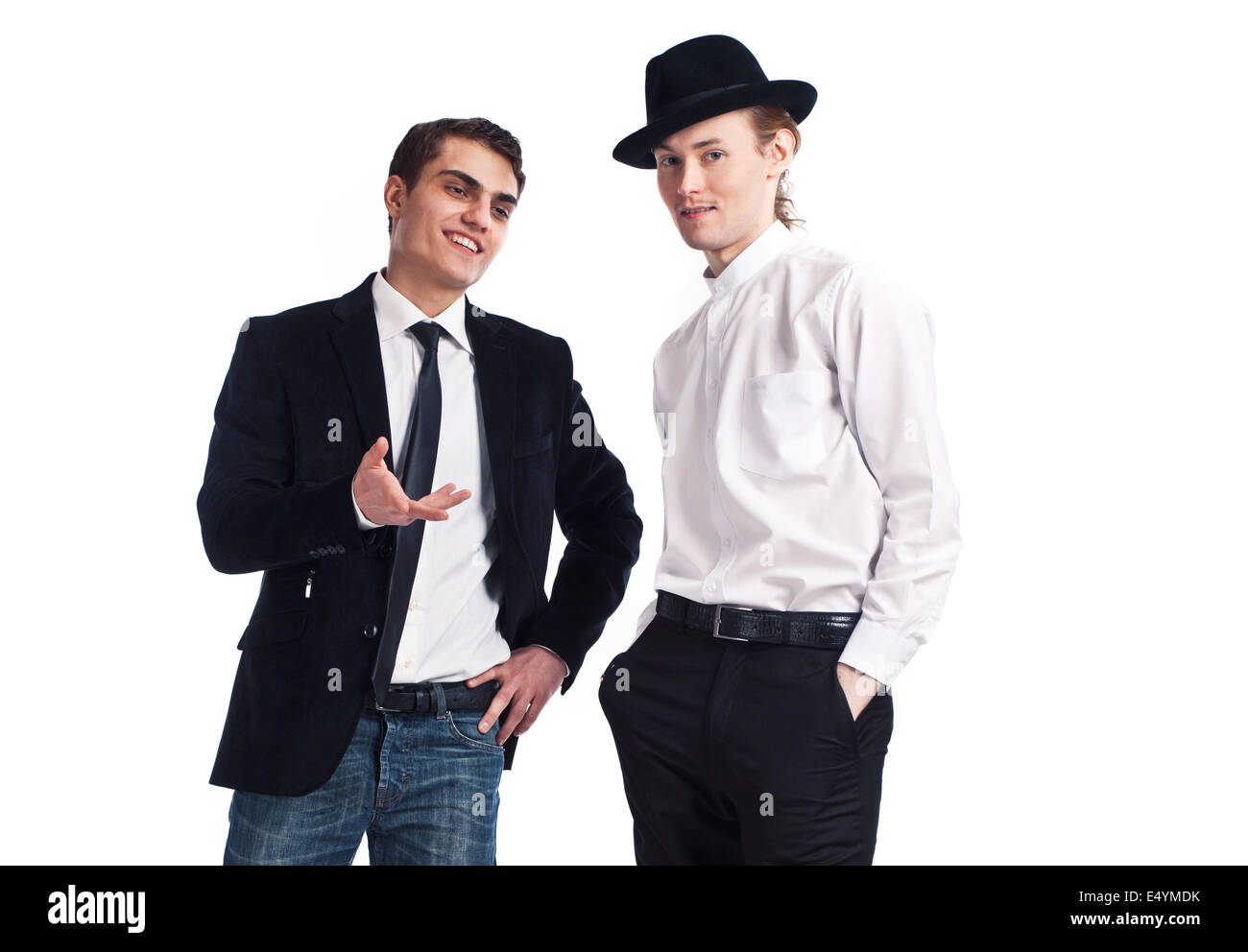 two young men on a white background Stock Photo - Alamy