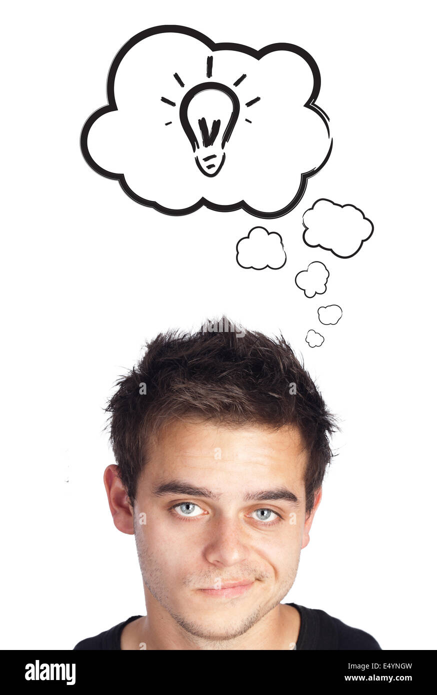 Young head thinking with clouds Stock Photo - Alamy