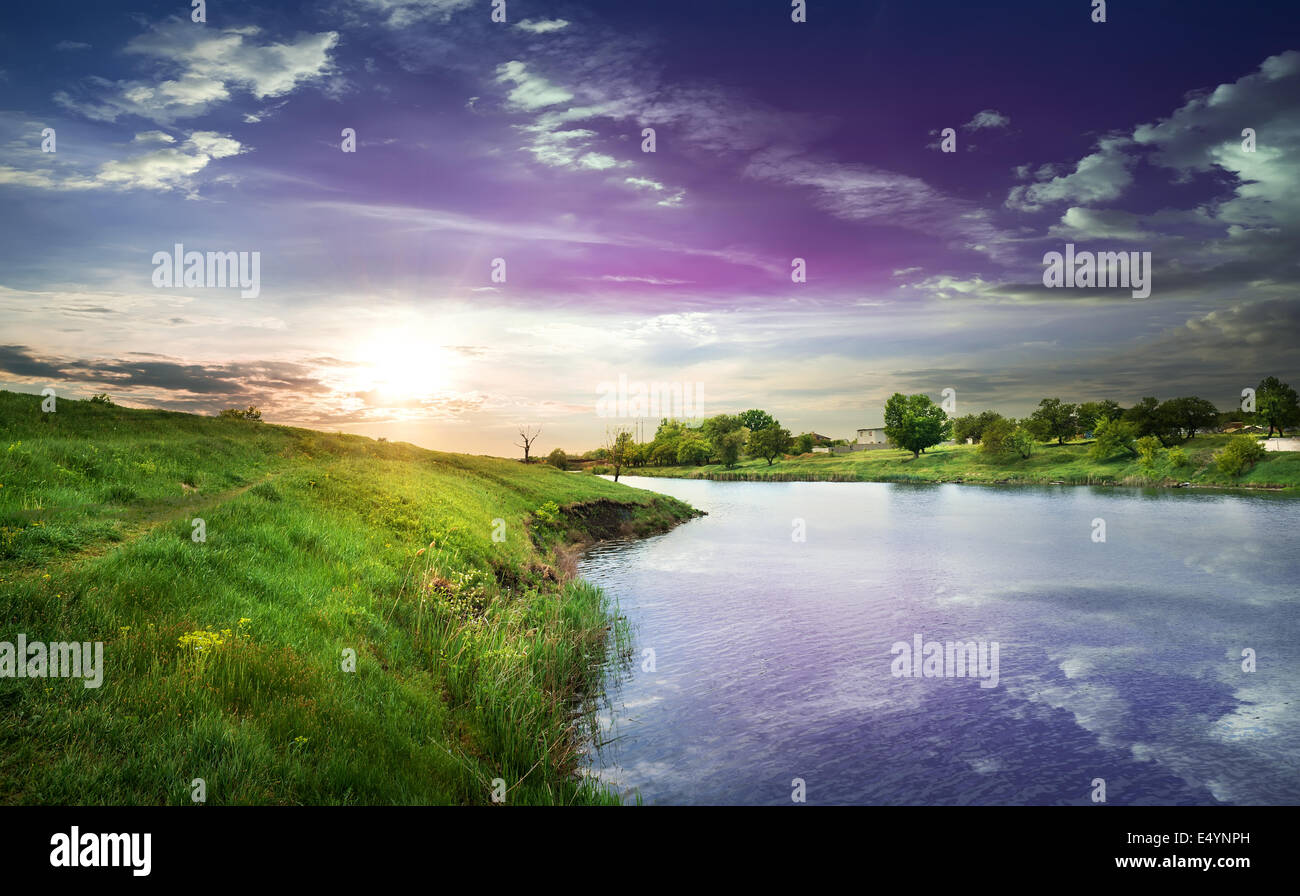 Dawn on the river in the spring Stock Photo - Alamy