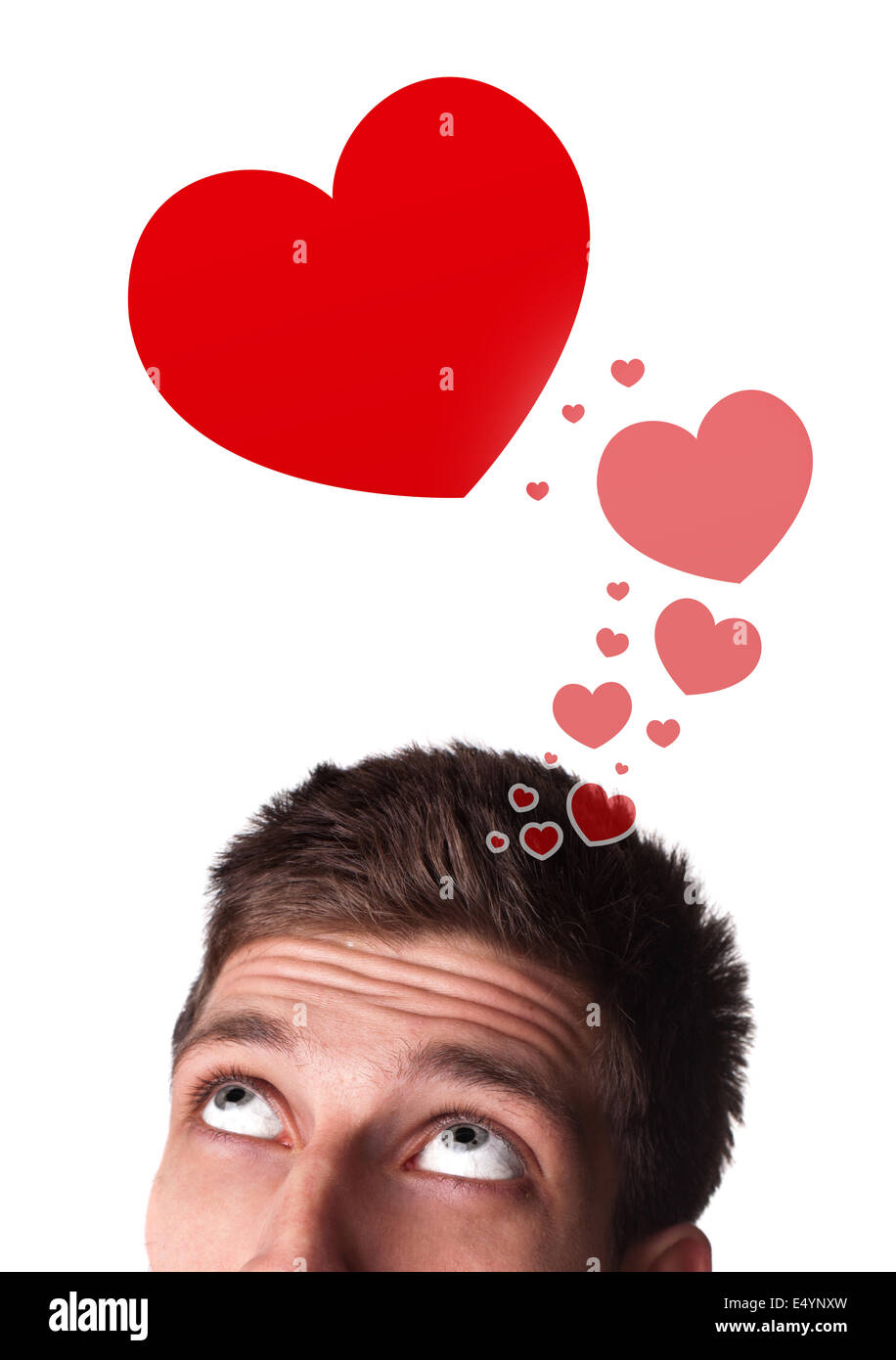 Young head looking at love type of icons Stock Photo - Alamy