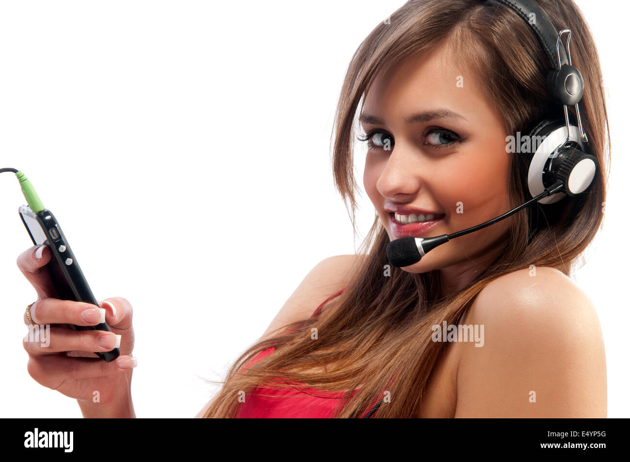 beautiful woman with headset Stock Photo - Alamy