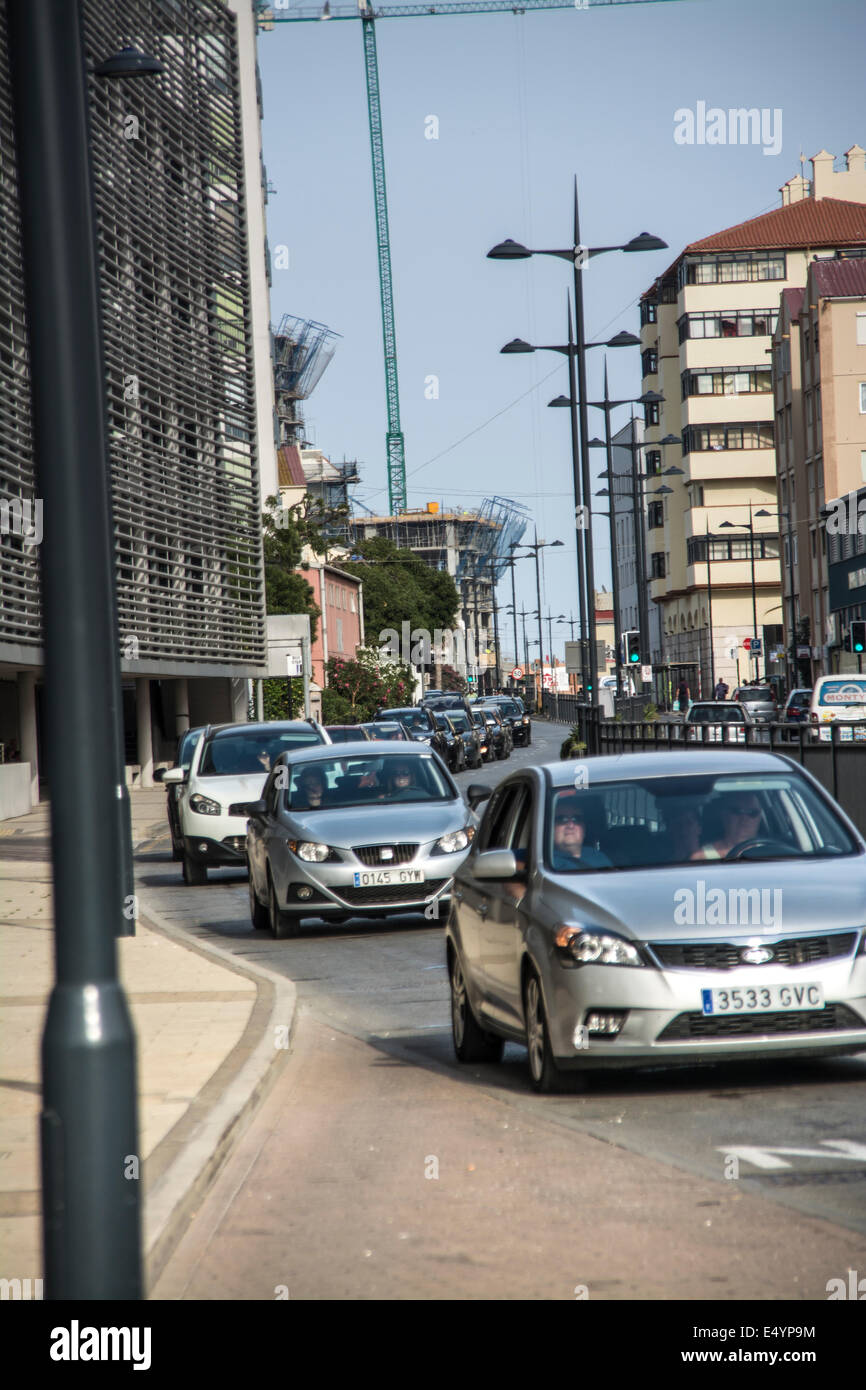Gibraltar, 17th July 2014. A winding queue of vehicles heading towards ...