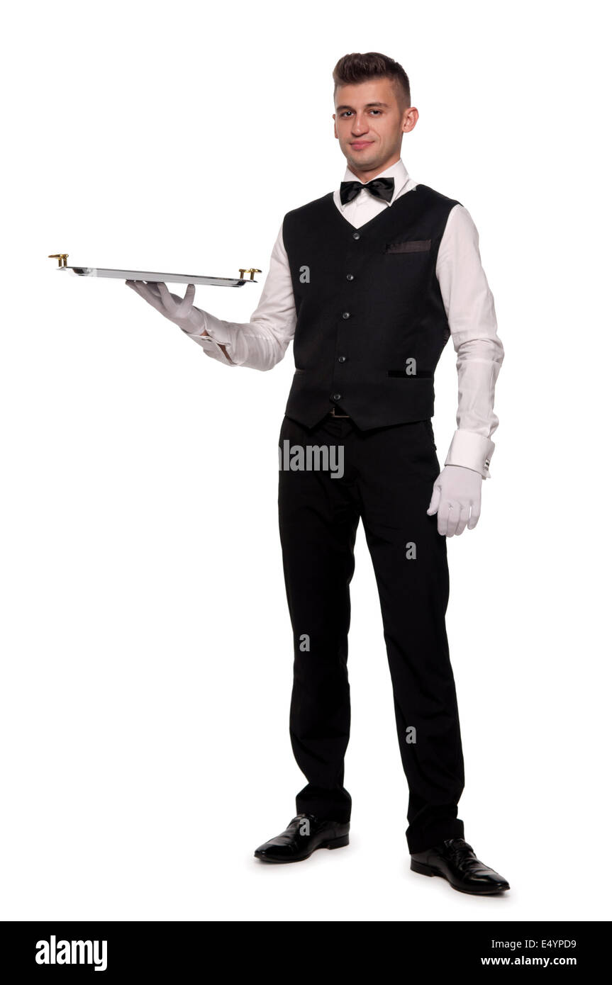 A young boy waiter with a tray Stock Photo - Alamy