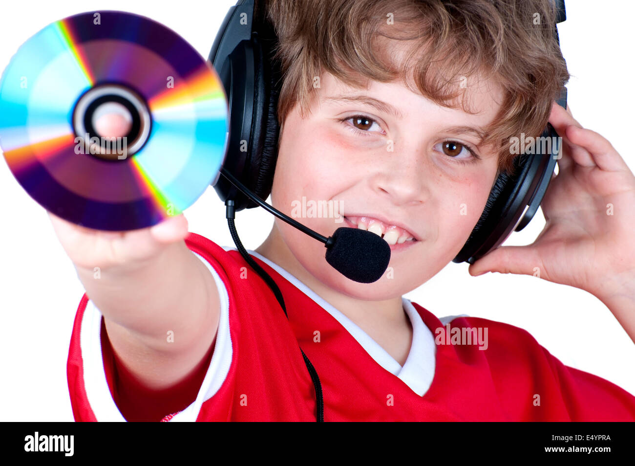 Picture of a boy listen music with headphones Stock Photo - Alamy