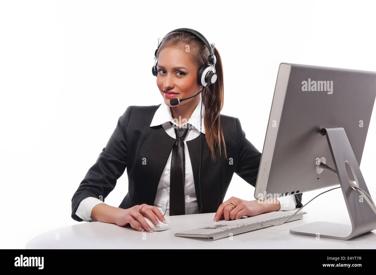 pretty girl works on a computer Stock Photo - Alamy