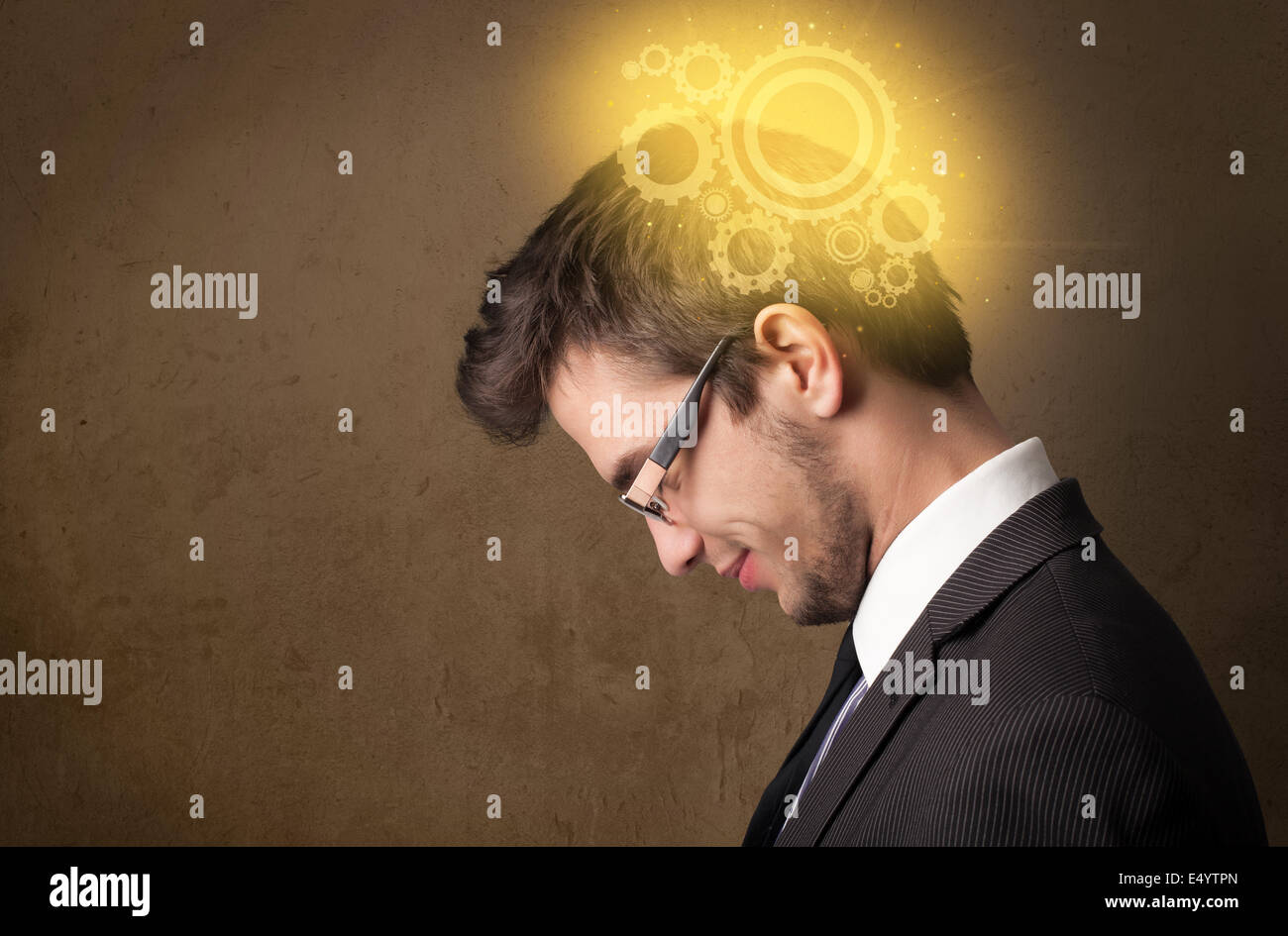Young person thinking with a machine head illustration Stock Photo - Alamy