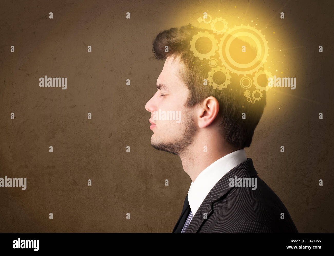 Young person thinking with a machine head illustration Stock Photo - Alamy