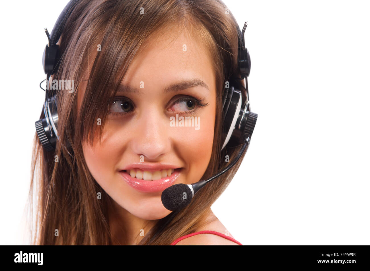 beautiful woman with headset smiling Stock Photo - Alamy