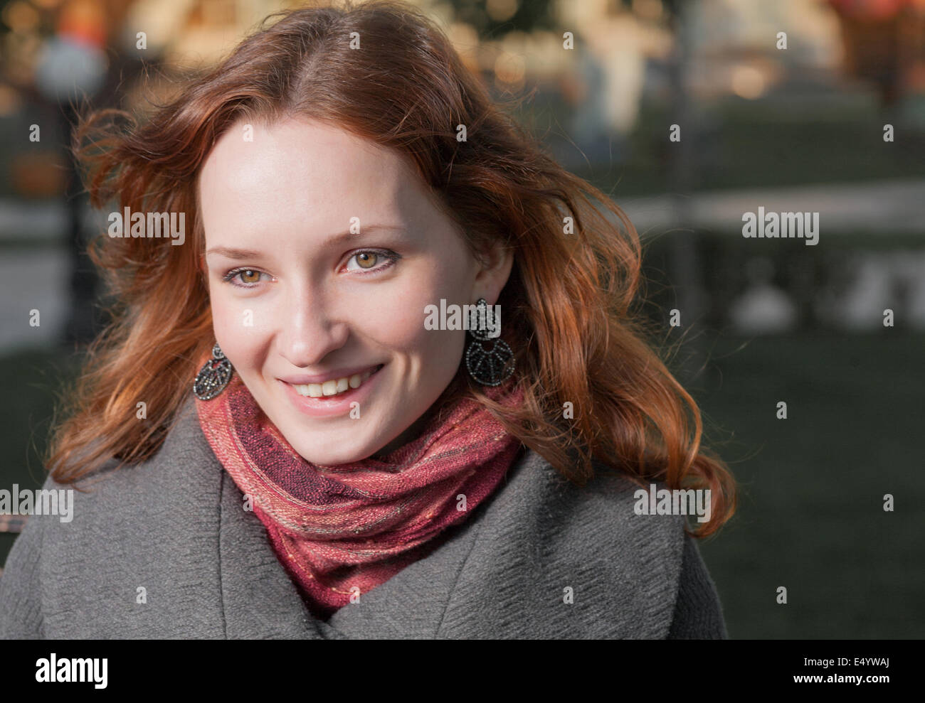 ginger haired women smiling, autumn outdoor Stock Photo - Alamy